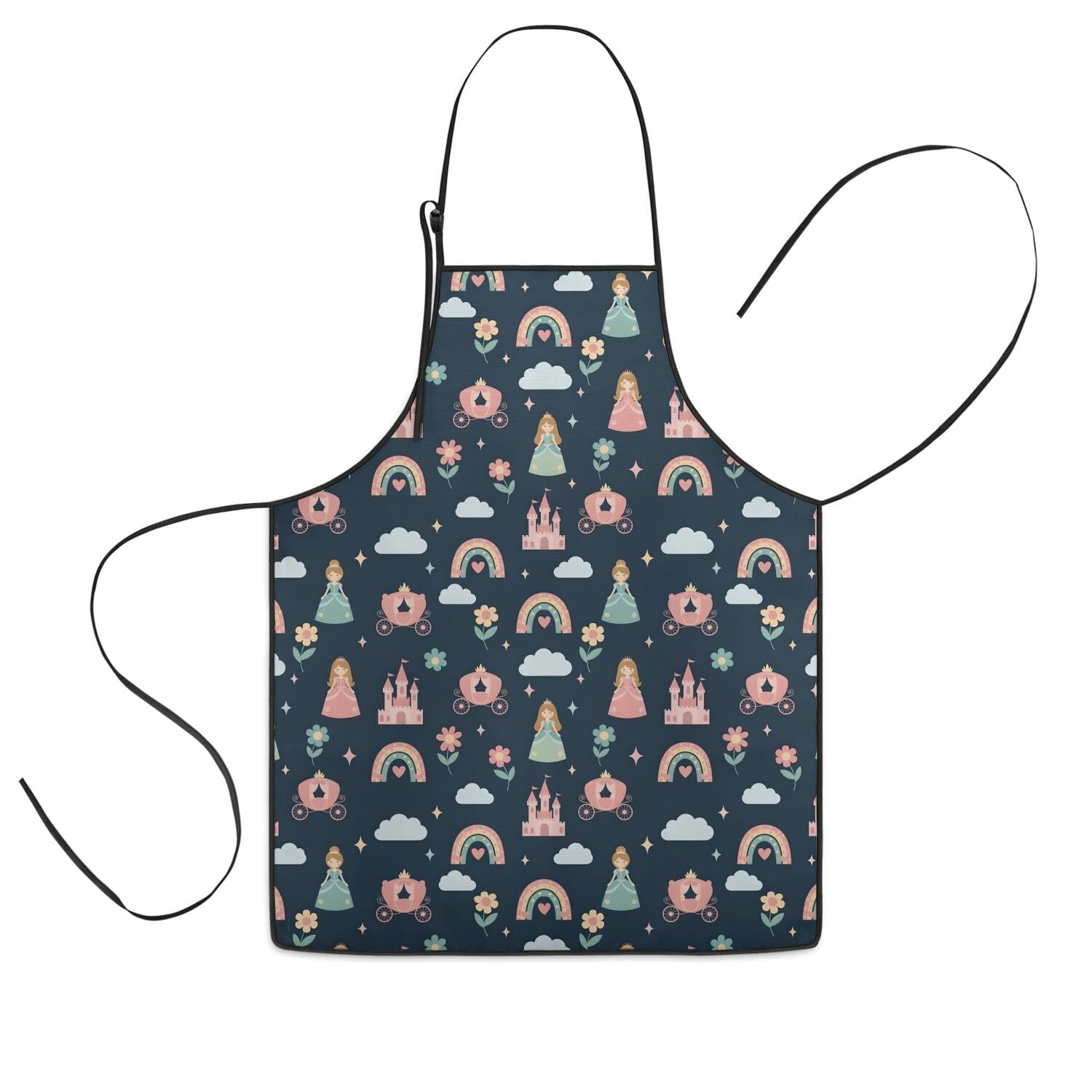 Dark Blue Princess Castle Carriage Pattern Kids Aprons for Girls and ...
