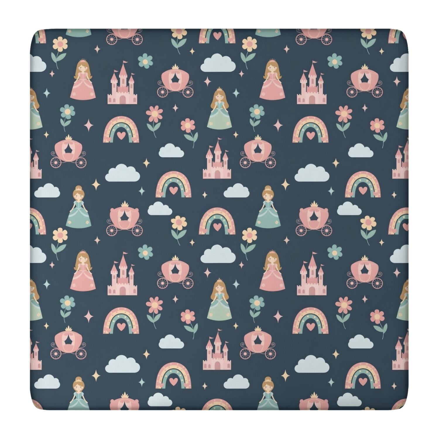 Dark Blue Princess Castle Carriage Pattern Square Fitted Tablecloth ...