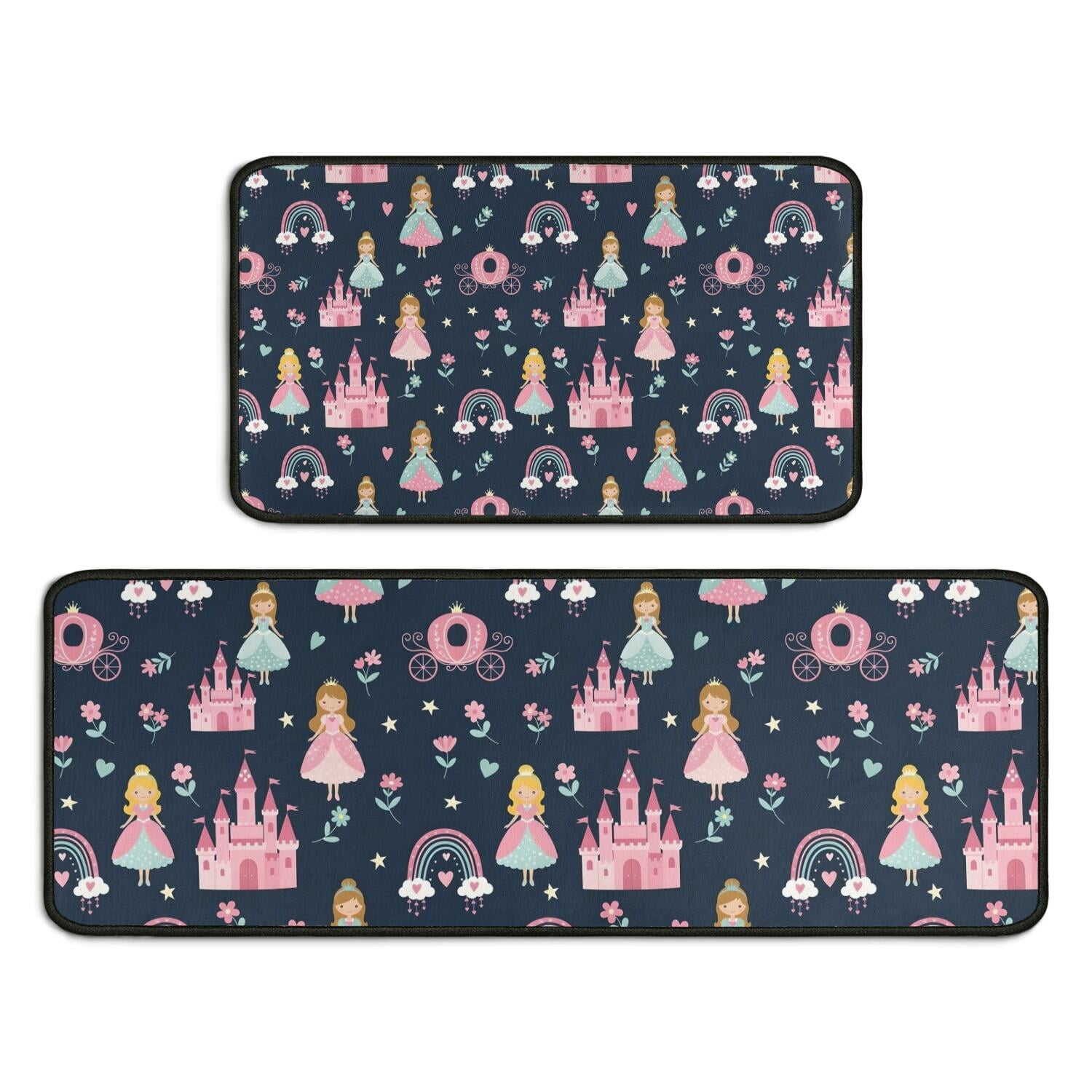 Dark Blue Princess Castle Night Pattern Kitchen Rugs Sets Of 2,Anti ...