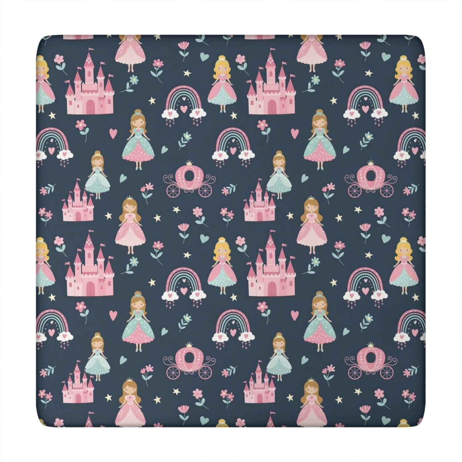 Dark Blue Princess Castle Night Pattern Square Fitted Tablecloth with ...