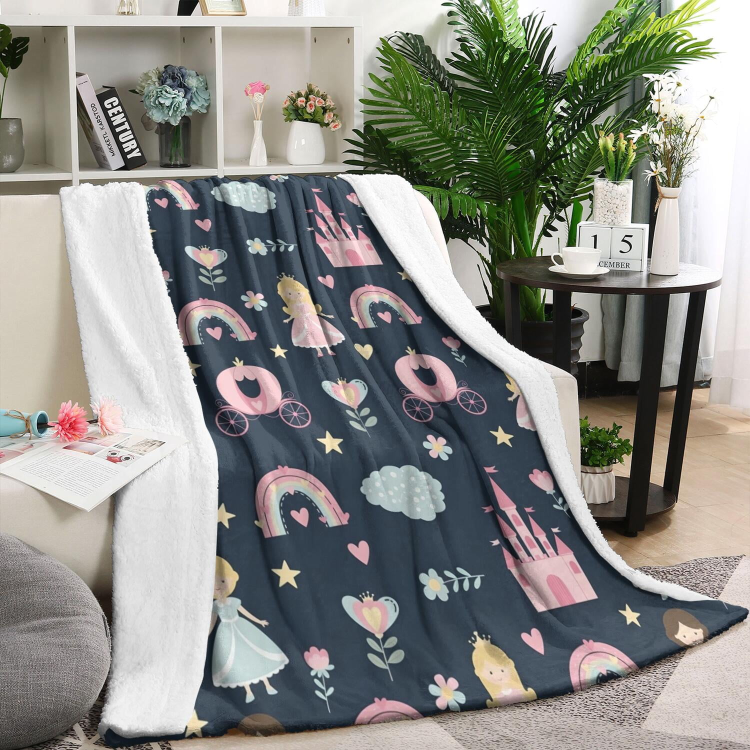Dark Blue Princess Castle Pattern Blanket,Comfortable Soft Lamb Wool ...