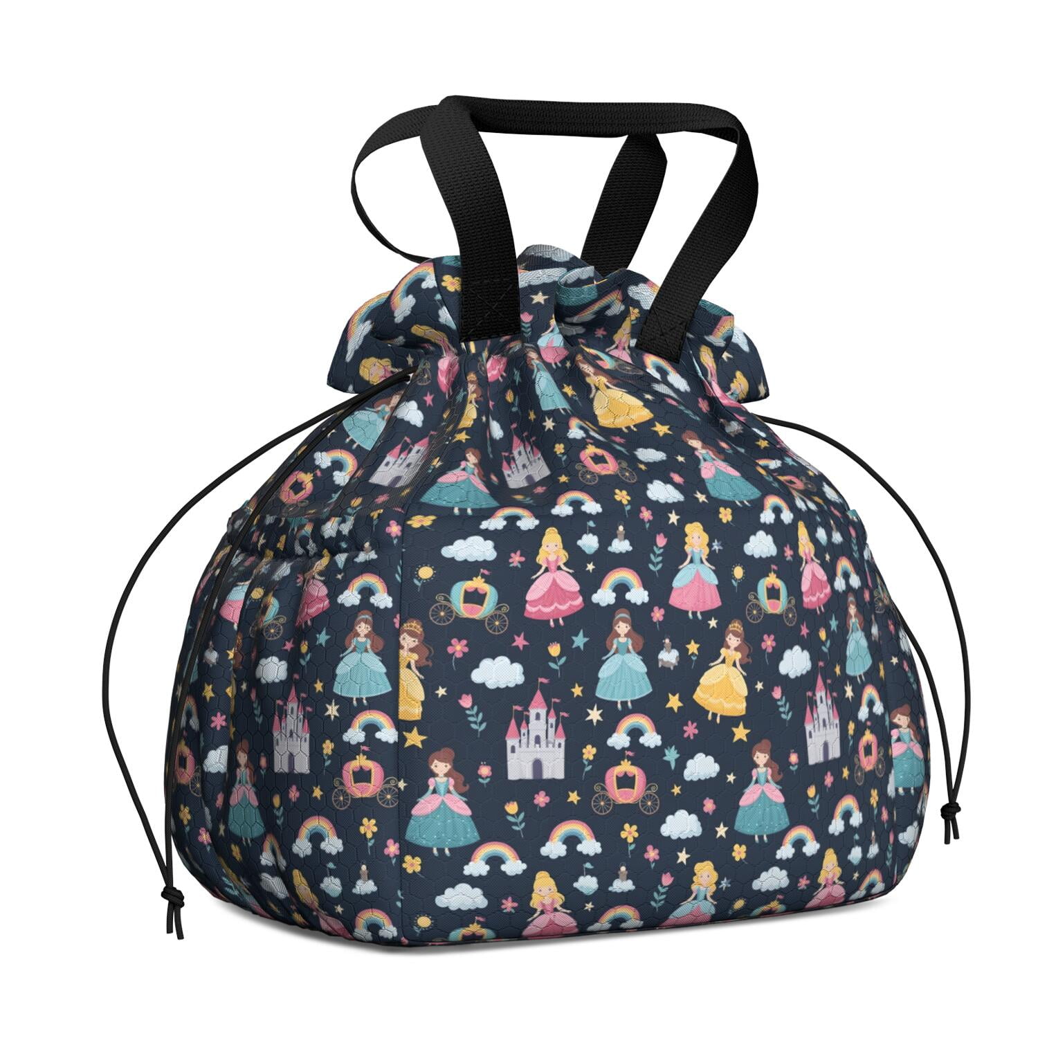 Dark Blue Princess Castle Pattern Drawstring Lunch Bag Women ...