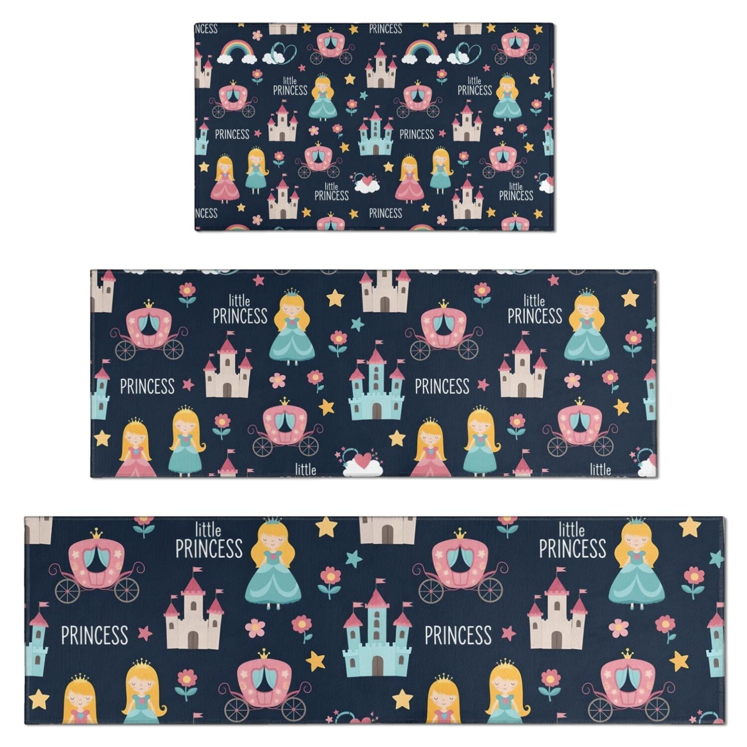 Dark Blue Princess Castle Pattern Kitchen Rugs Sets Of 3,Kitchen Runner ...