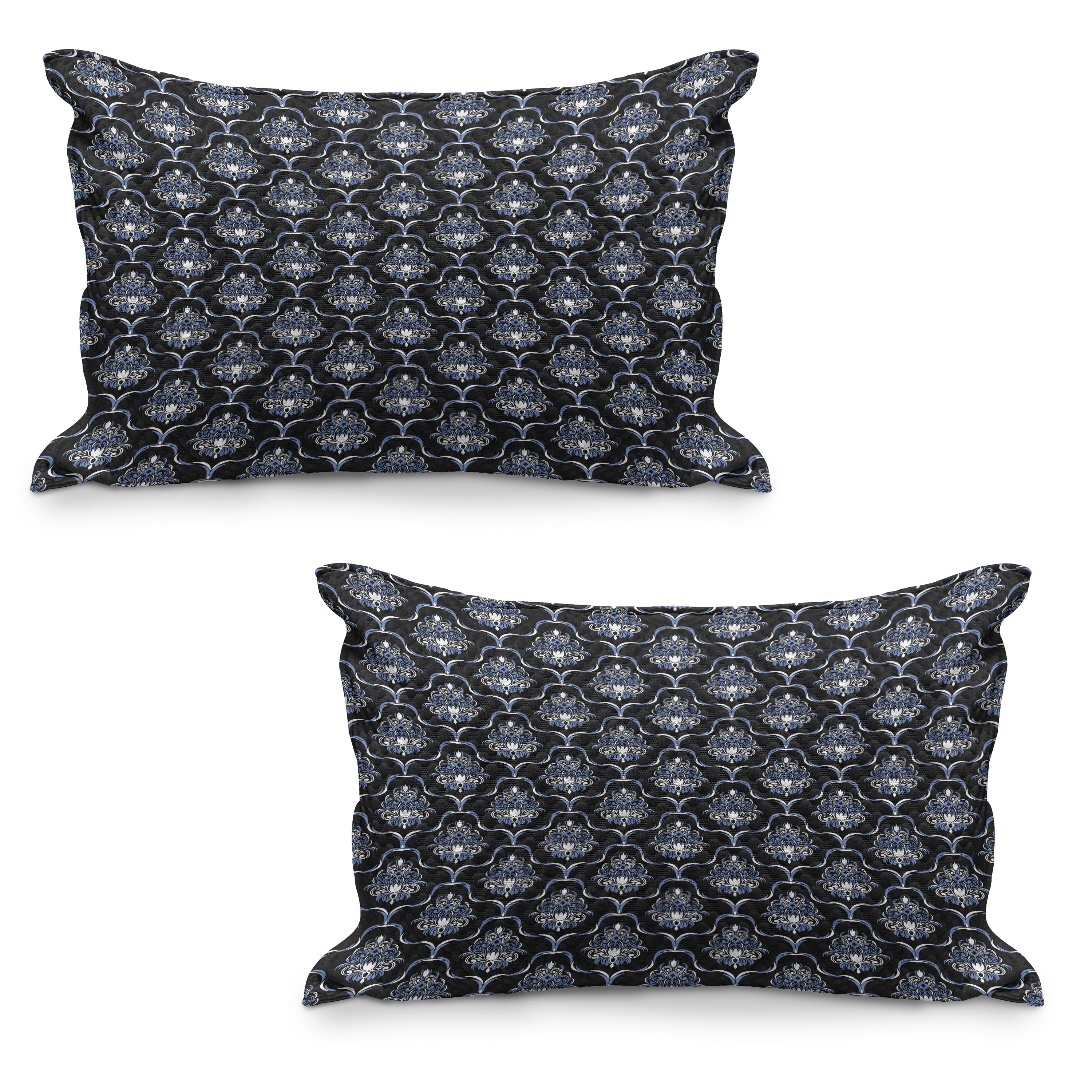 Dark Blue Quilted Pillowcover Set of 2, Vintage Royal Damask Motifs ...