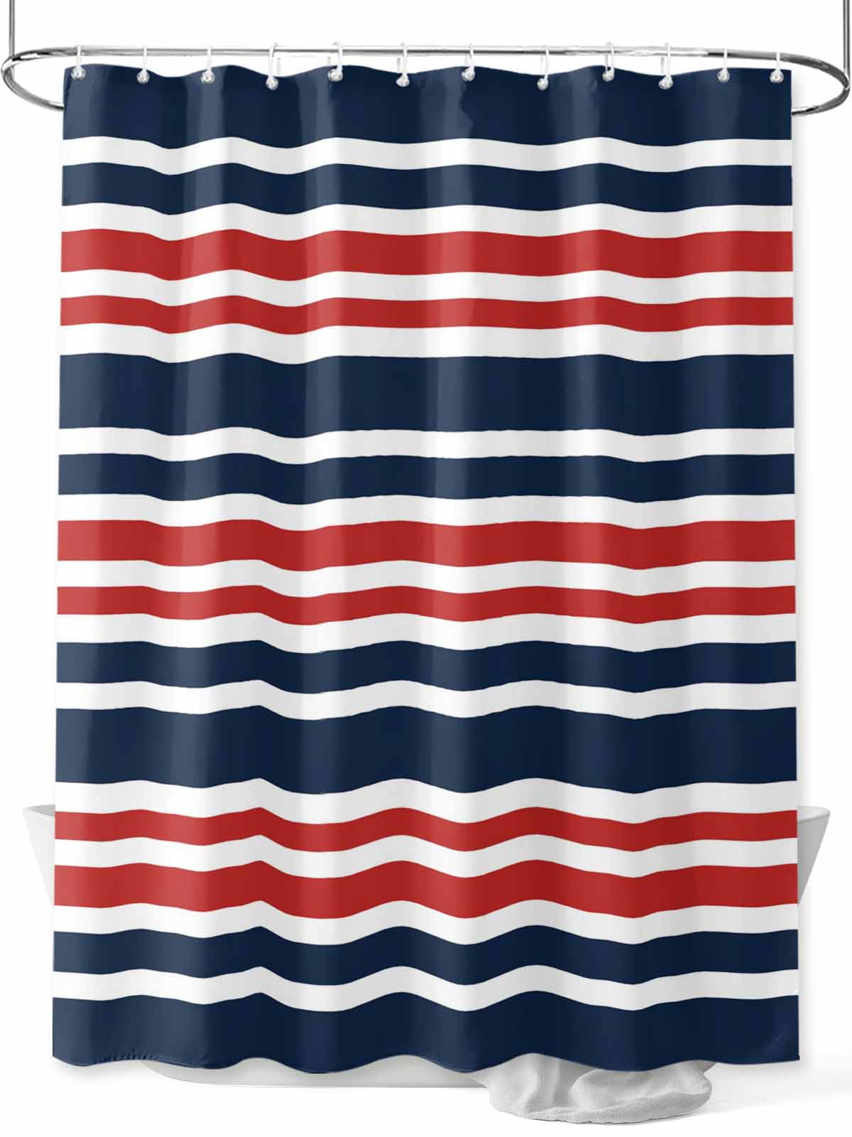 Dark Blue Red Shower Curtain Set with Hook Washable Cloth Polyester ...