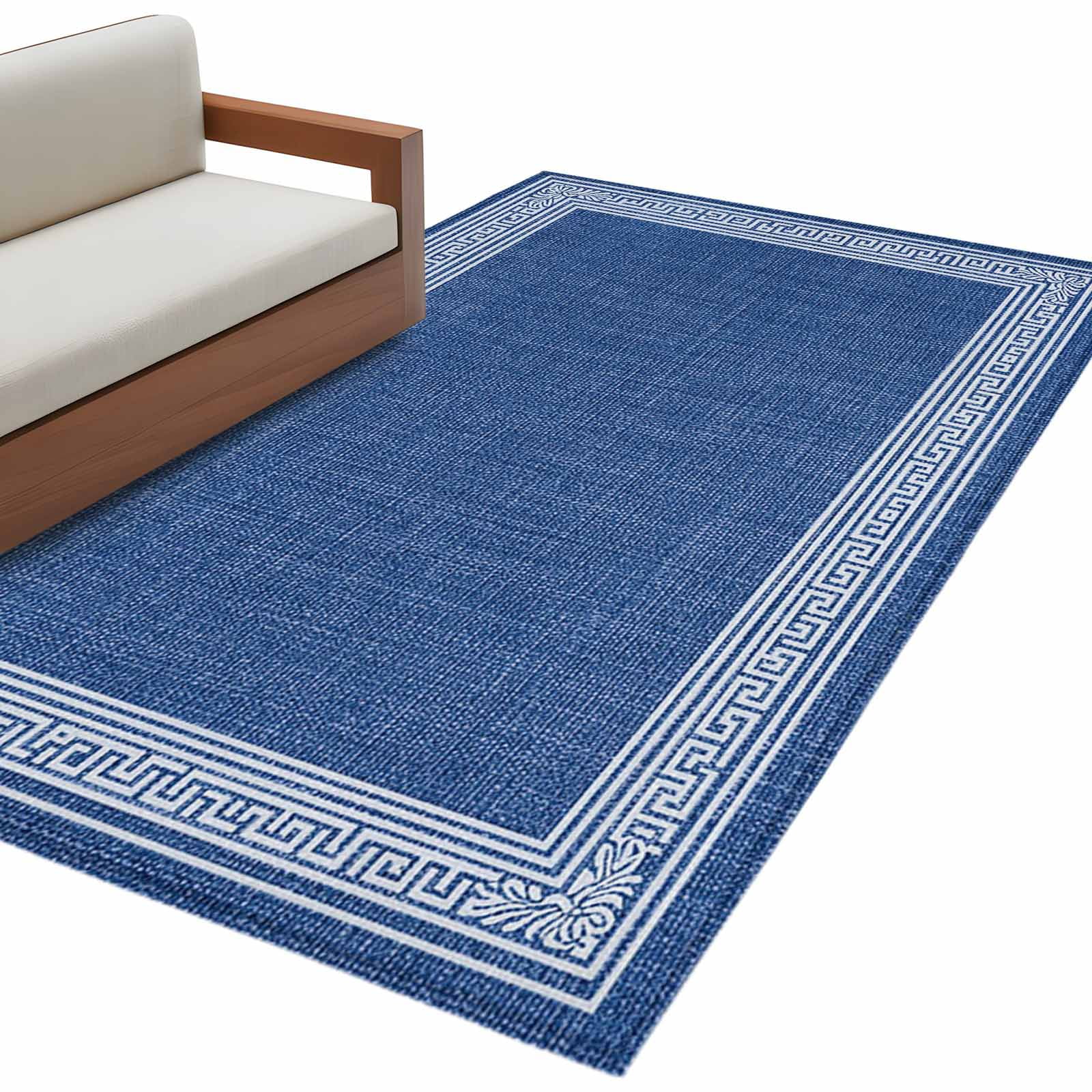 Dark Blue Retro Greek Key 3'x5' Washable Rug, Geometric Greece Ancient ...