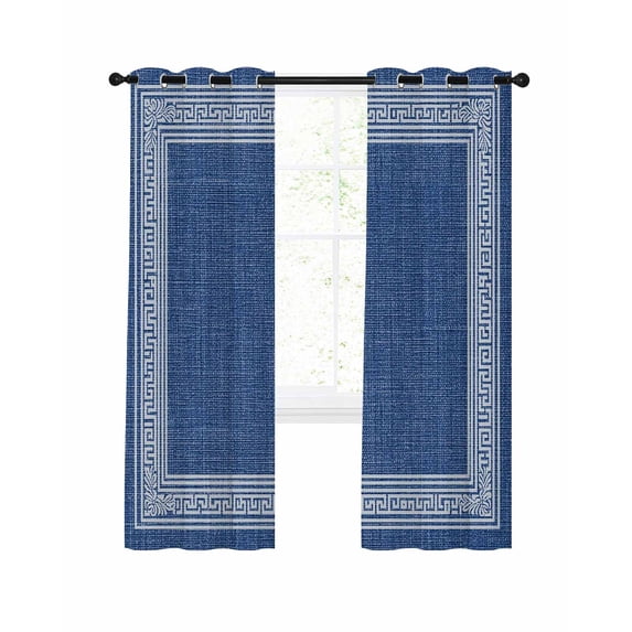 Dark Blue Retro Greek Key Blackout Curtains 63 Inches Long for Bedroom ...