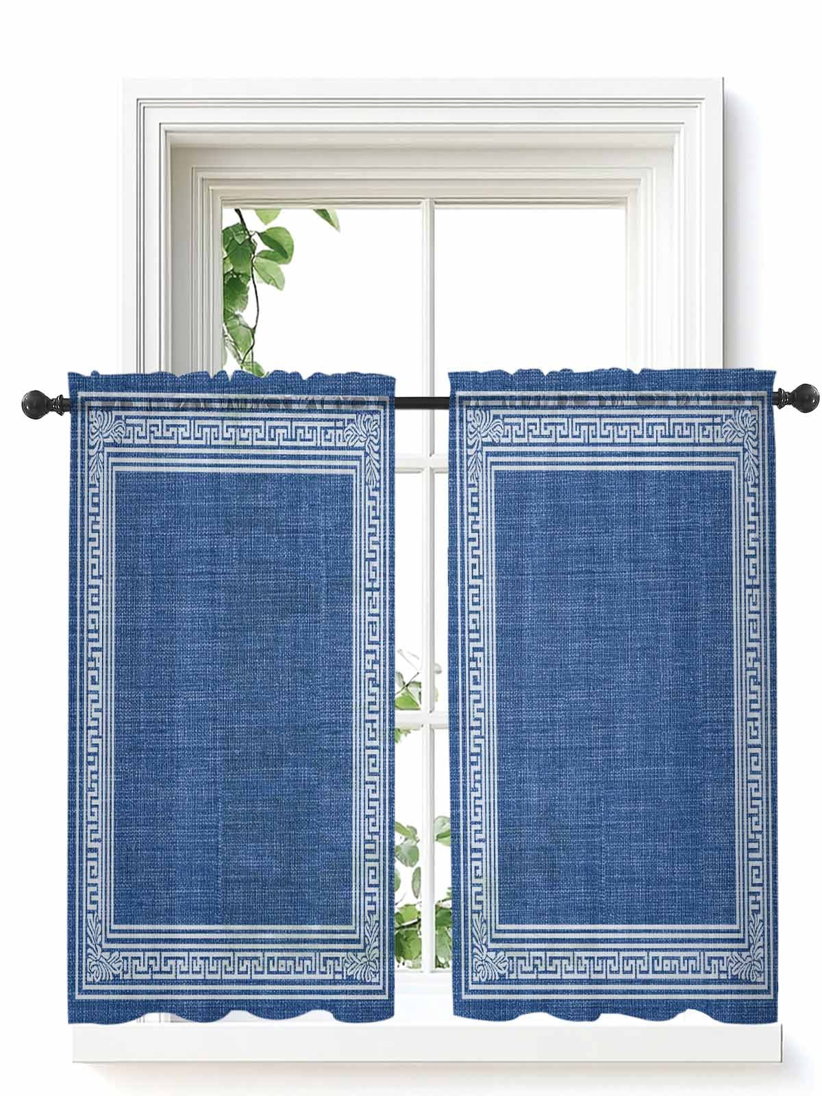 Dark Blue Retro Greek Key Curtains 54 Inch Length,Sheer Curtains for ...