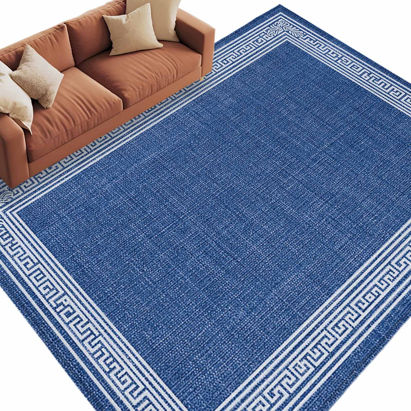 Dark Blue Retro Greek Key Large Area Rugs for Bedroom Living Room, Soft ...
