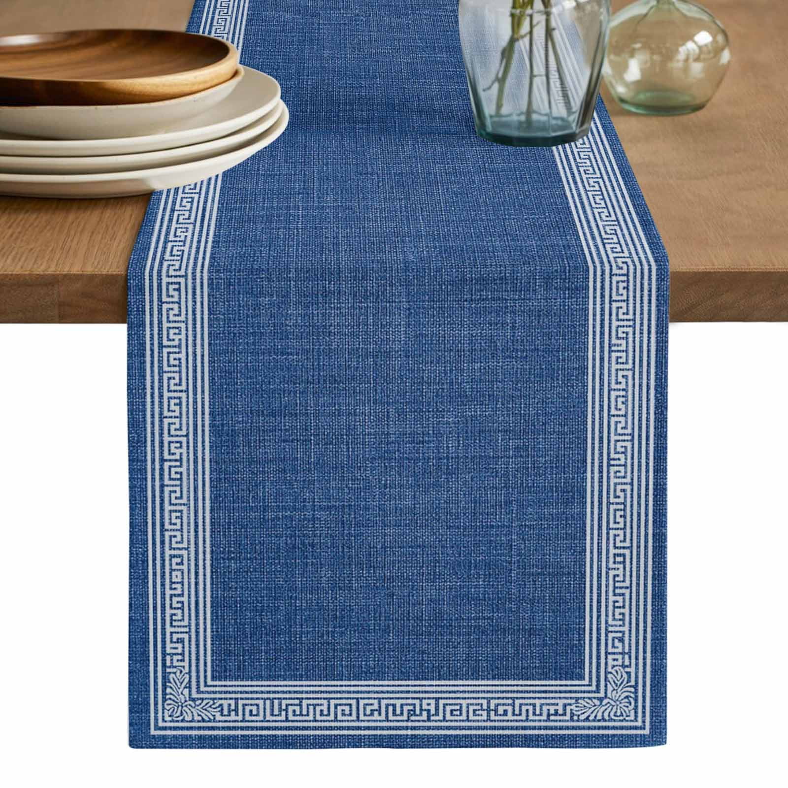 Dark Blue Retro Greek Key Table Runner, Geometric Greece Ancient Rustic ...