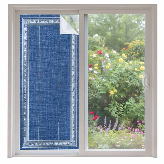 Dark Blue Retro Greek Key Window Privacy Film, Geometric Greece Ancient ...