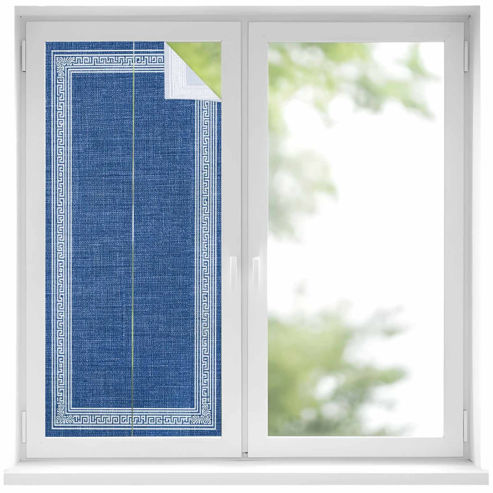 Dark Blue Retro Greek Key Window Privacy Film, Geometric Greece Ancient ...
