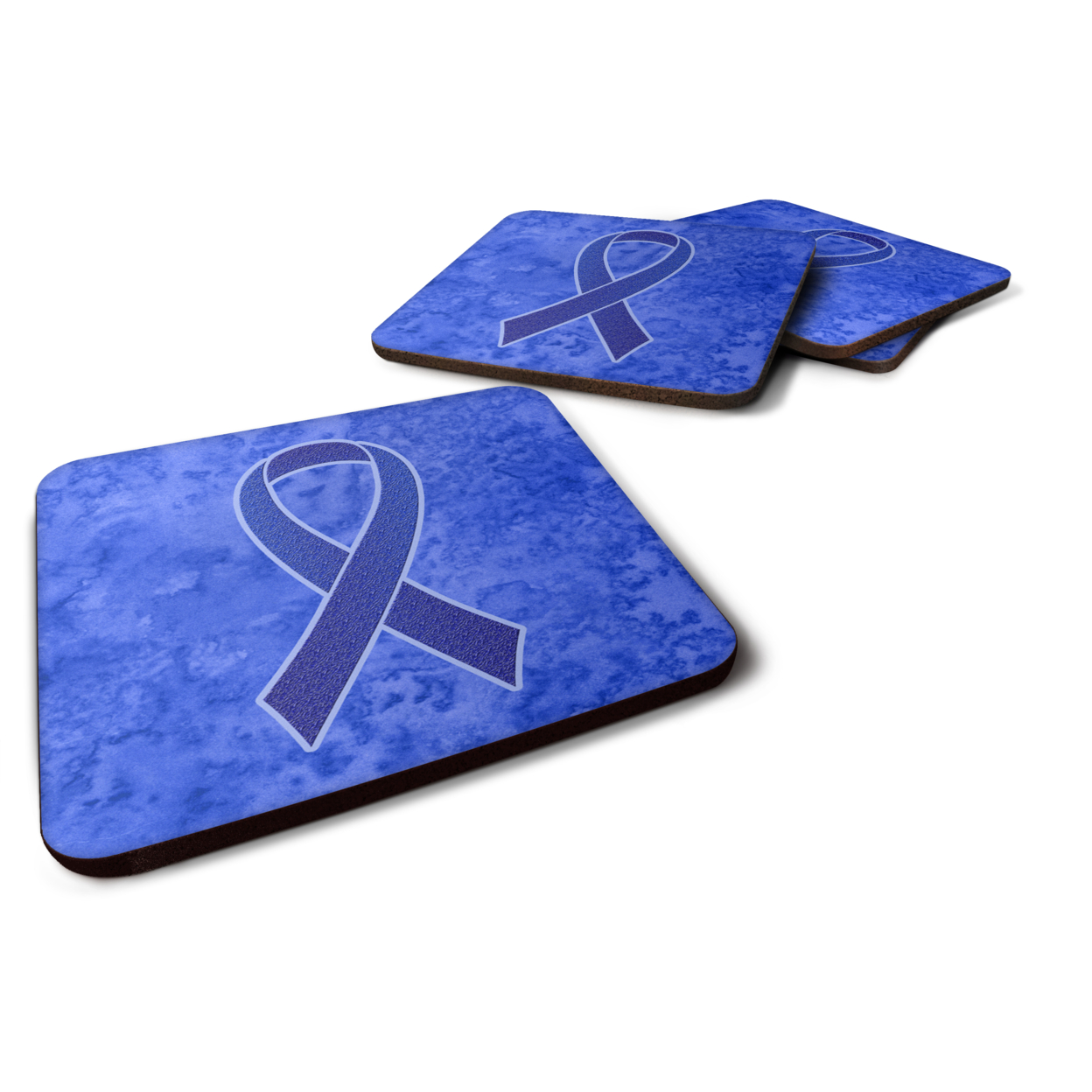 Dark Blue Ribbon for Colon Cancer Awareness Foam Coaster Set of 4 ...