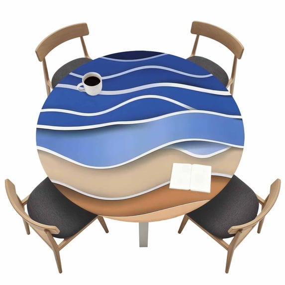 Dark Blue Ripple Round Fitted Tablecloth with Elastic Edge Dark Blue ...