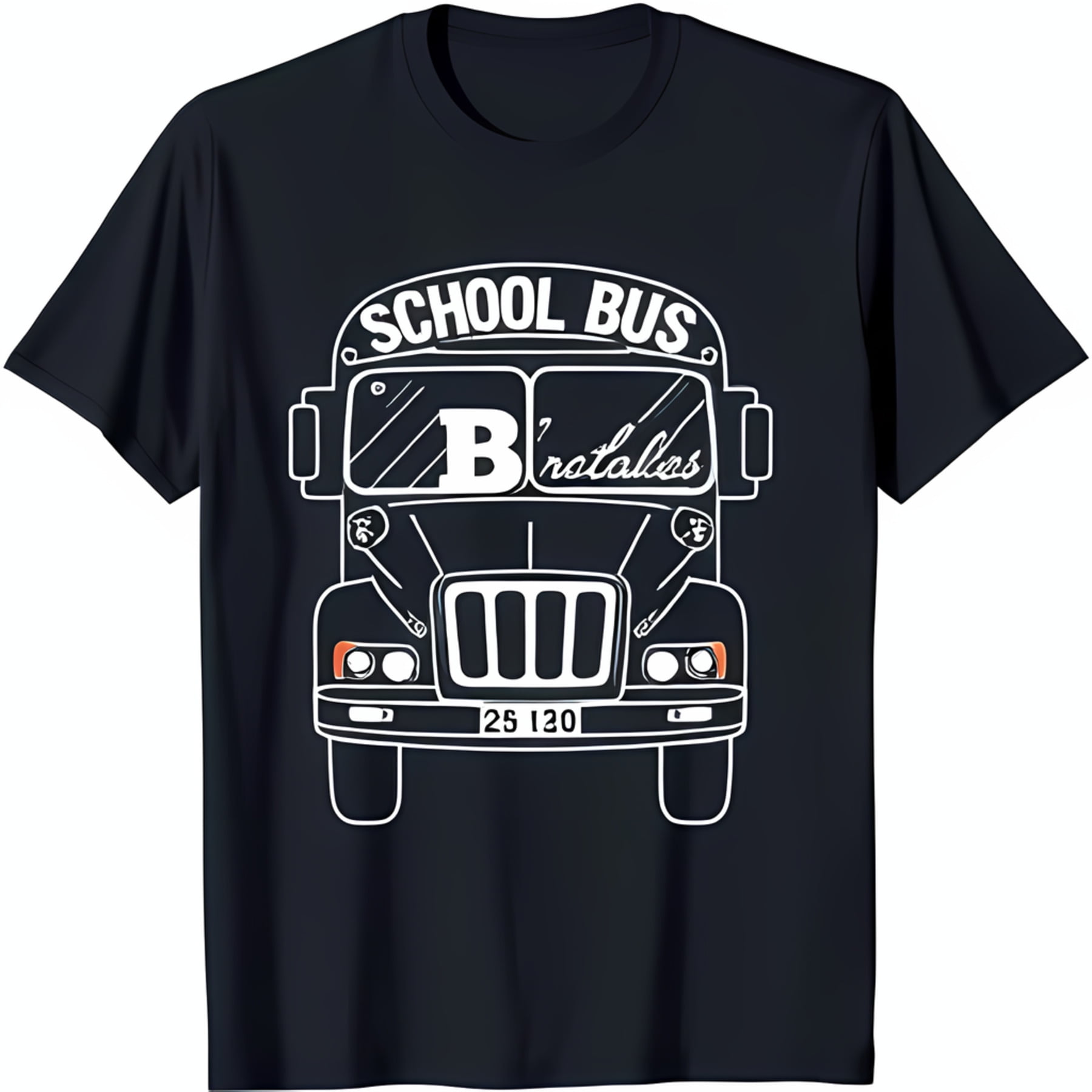 Dark Blue School Bus Graphic T-Shirt with White Outline Unique Design ...
