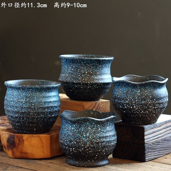 Dark Blue Series Ceramic Flower Pots 4-Piece Set, suitable for planting ...