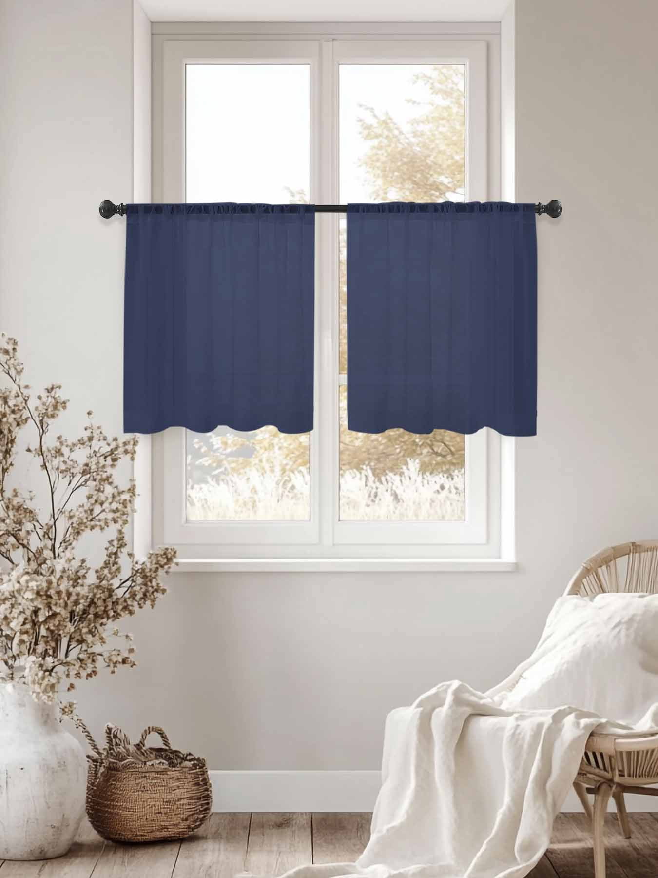 Dark Blue Sheer Curtains 54Inches Long 2 Panels, Semi Sheer Rod Pocket ...