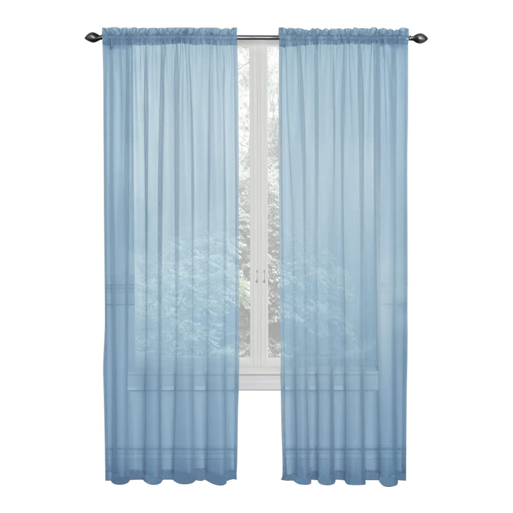 Dark Blue Sheer Curtains, Airy Soft-Touching Rod Pocket Voile Drapes ...
