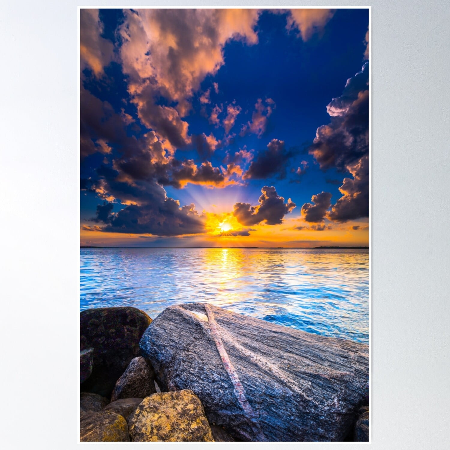 Dark Blue Sky With Clouds Sunset Background Poster Wall Art, Modern ...