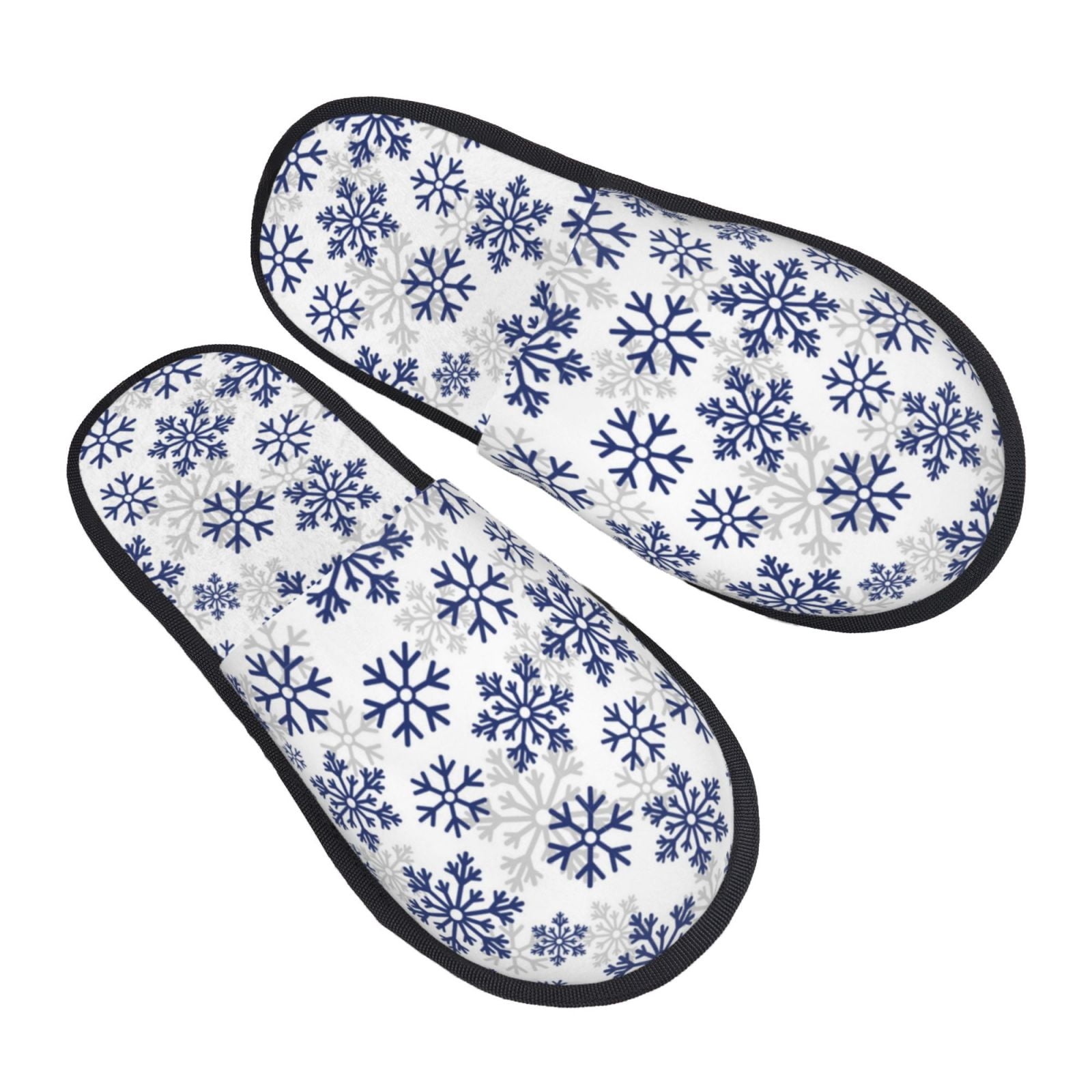 Dark Blue Snowflakes House Slippers for Women Indoor, Fuzzy Warm Women ...
