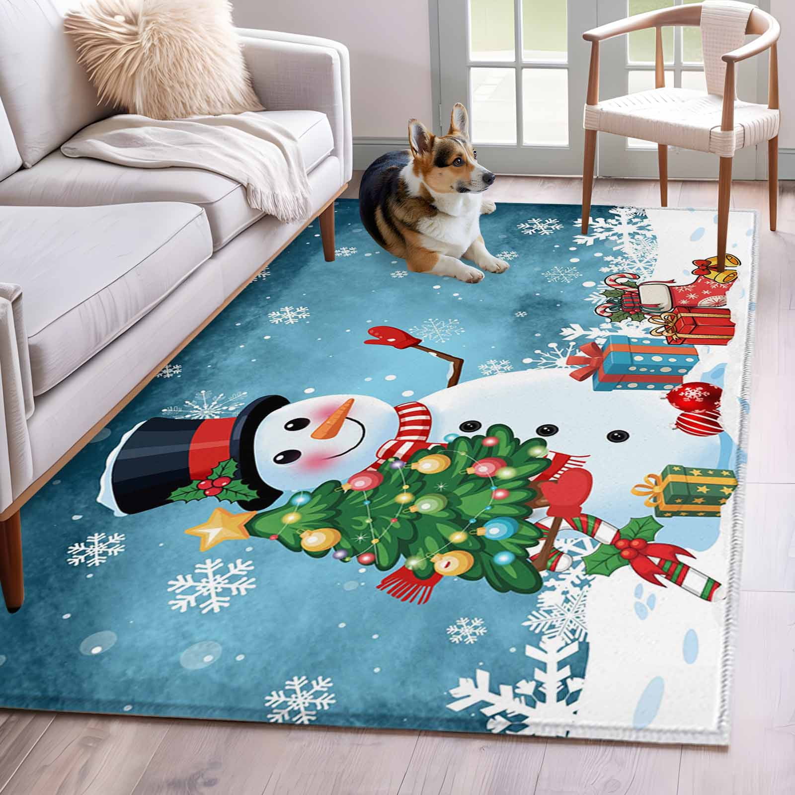 Dark Blue Snowman Christmas Area Rug 4x6 Washable Rug Non Slip Gifts ...