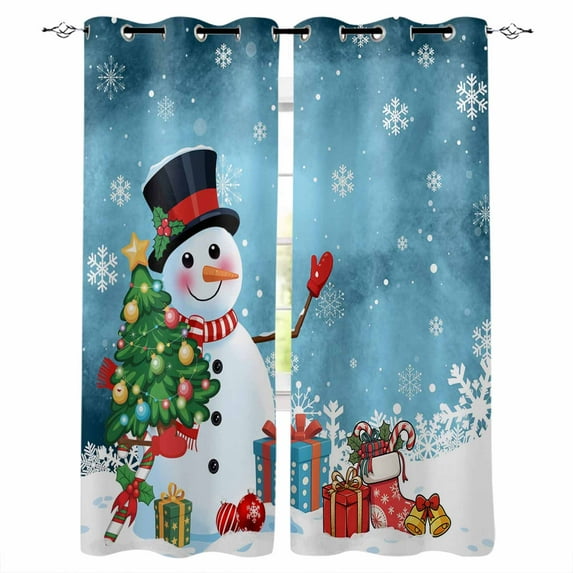 Dark Blue Snowman Christmas Blackout Curtains 96 Inches Long, Gifts ...