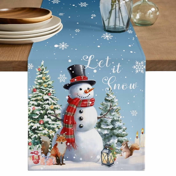 Dark Blue Snowman Christmas Table Runner 120 Inches, Xmas Tree ...