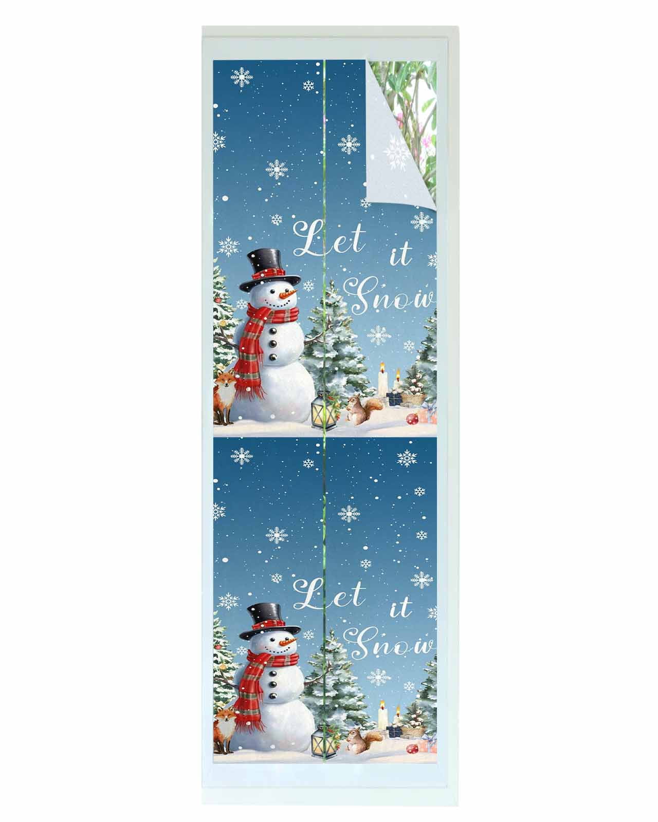 Dark Blue Snowman Christmas Window Privacy Film Stained Glass Window ...
