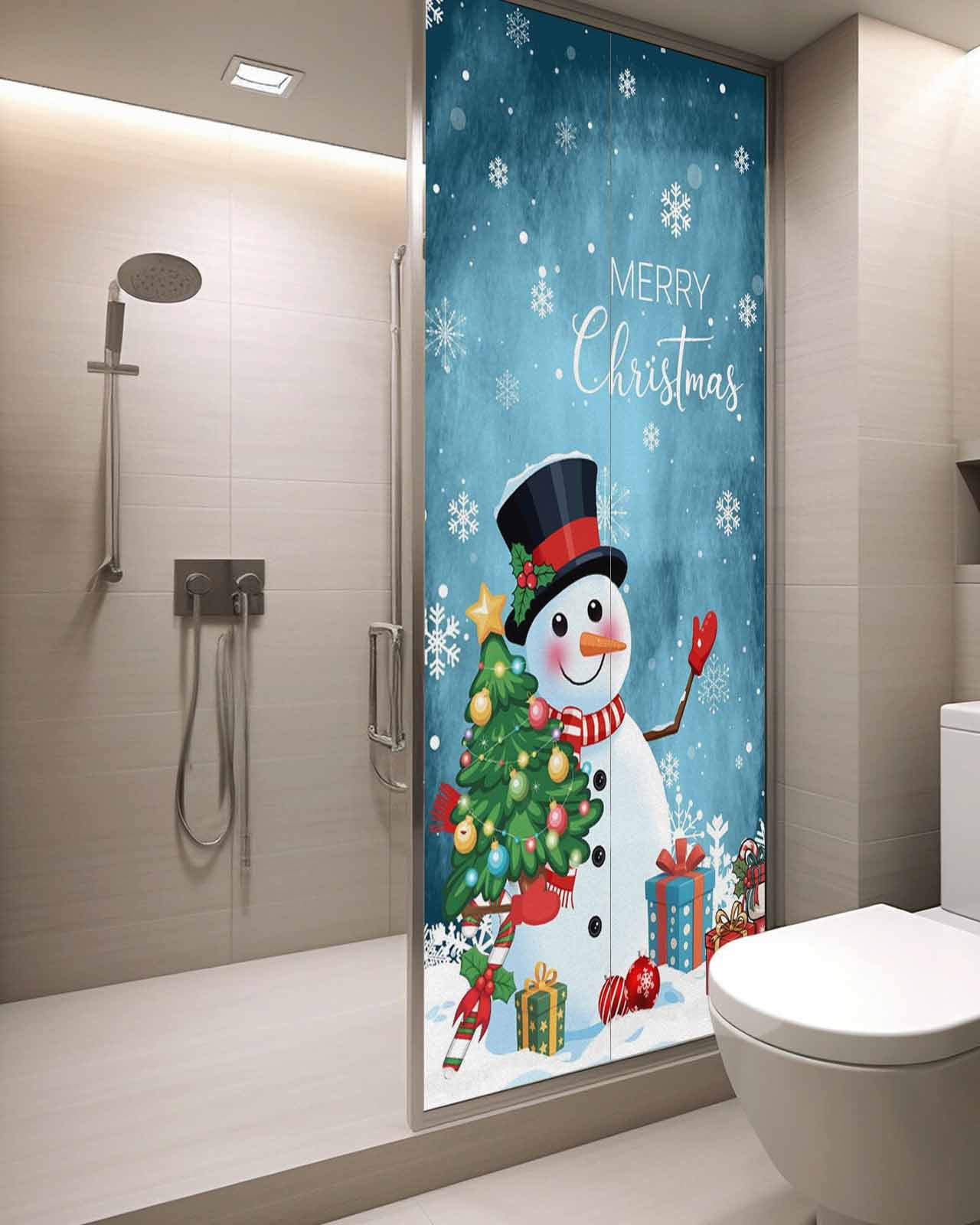Dark Blue Snowman Christmas Window Privacy Film Stained Glass Window ...