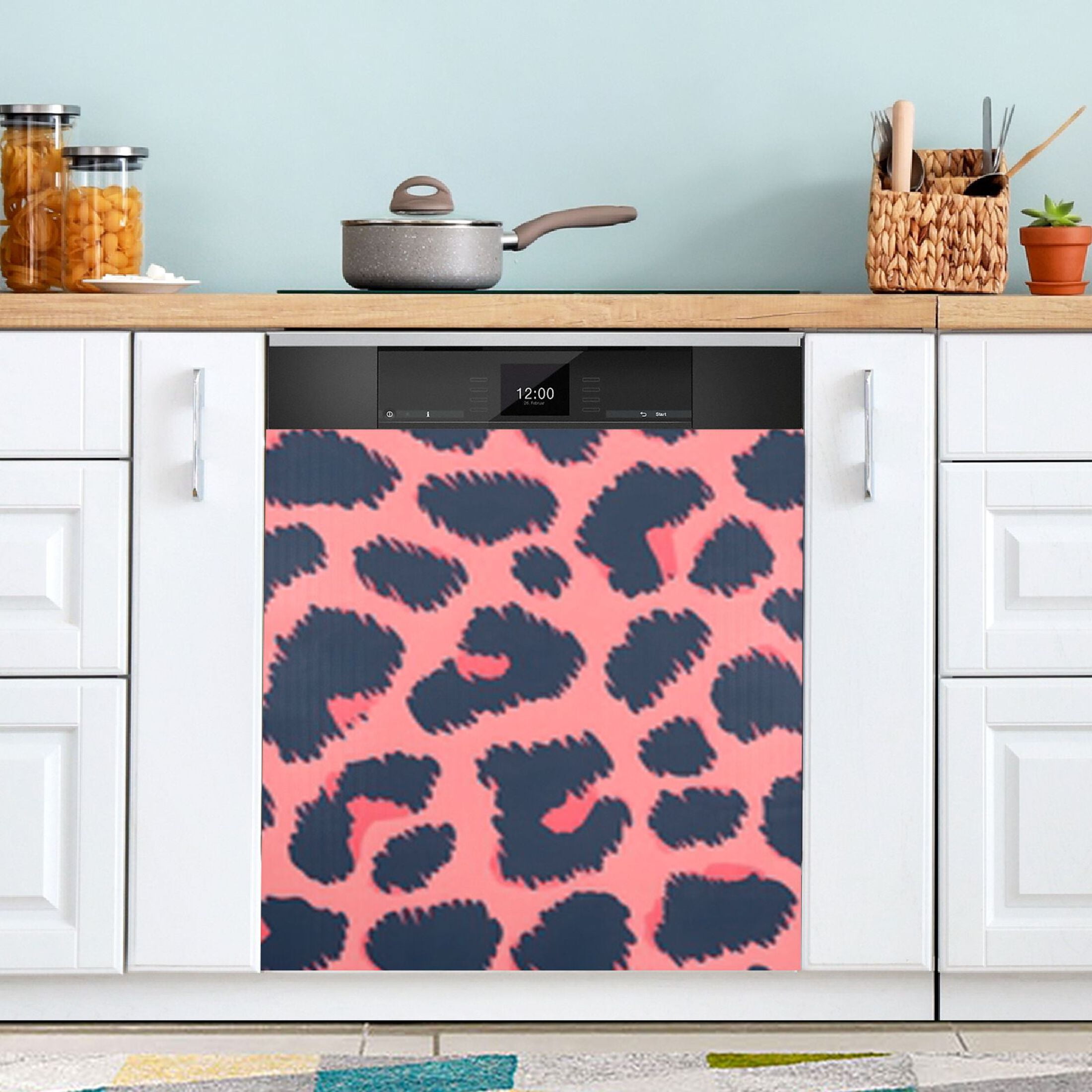 Dark Blue Spots Pink Christmas Dishwasher Magnet Cover Reuseable ...