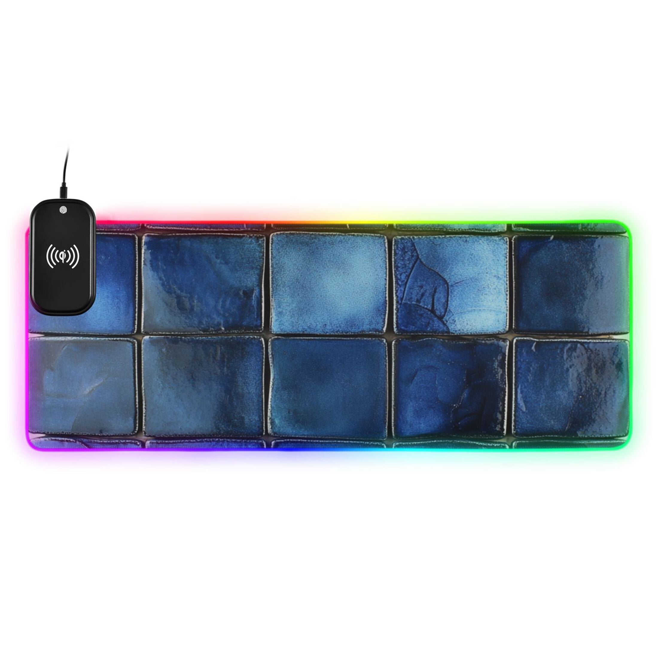 Dark Blue Square Mosaic Wireless Charging RGB Gaming Mouse Pad Large ...