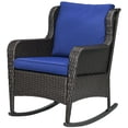 Dark Blue Steel Frame Wicker Rocking Chair with Cushion for Patio and ...