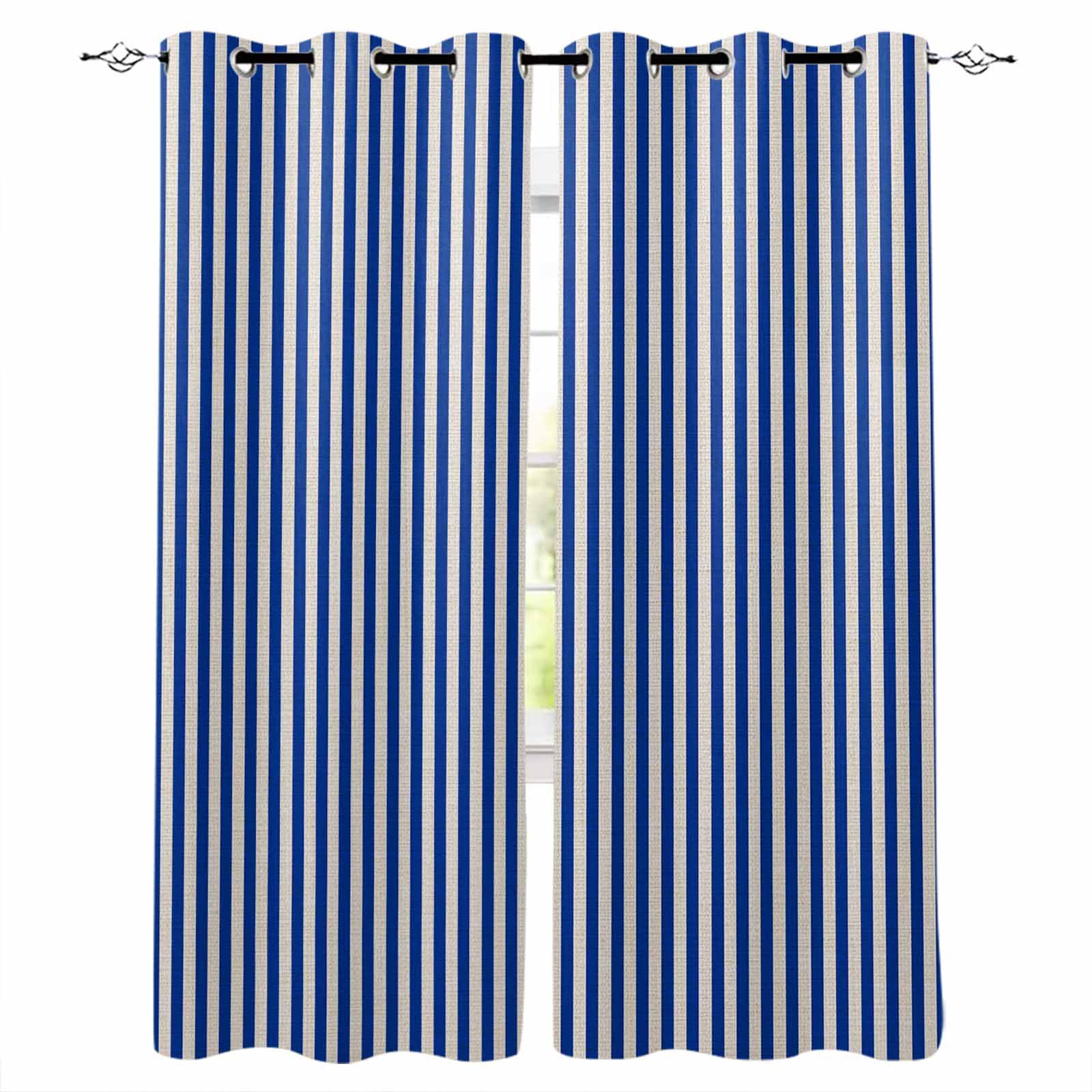 Dark Blue Striped Blackout Curtains for Bedroom Living Room Darkening ...