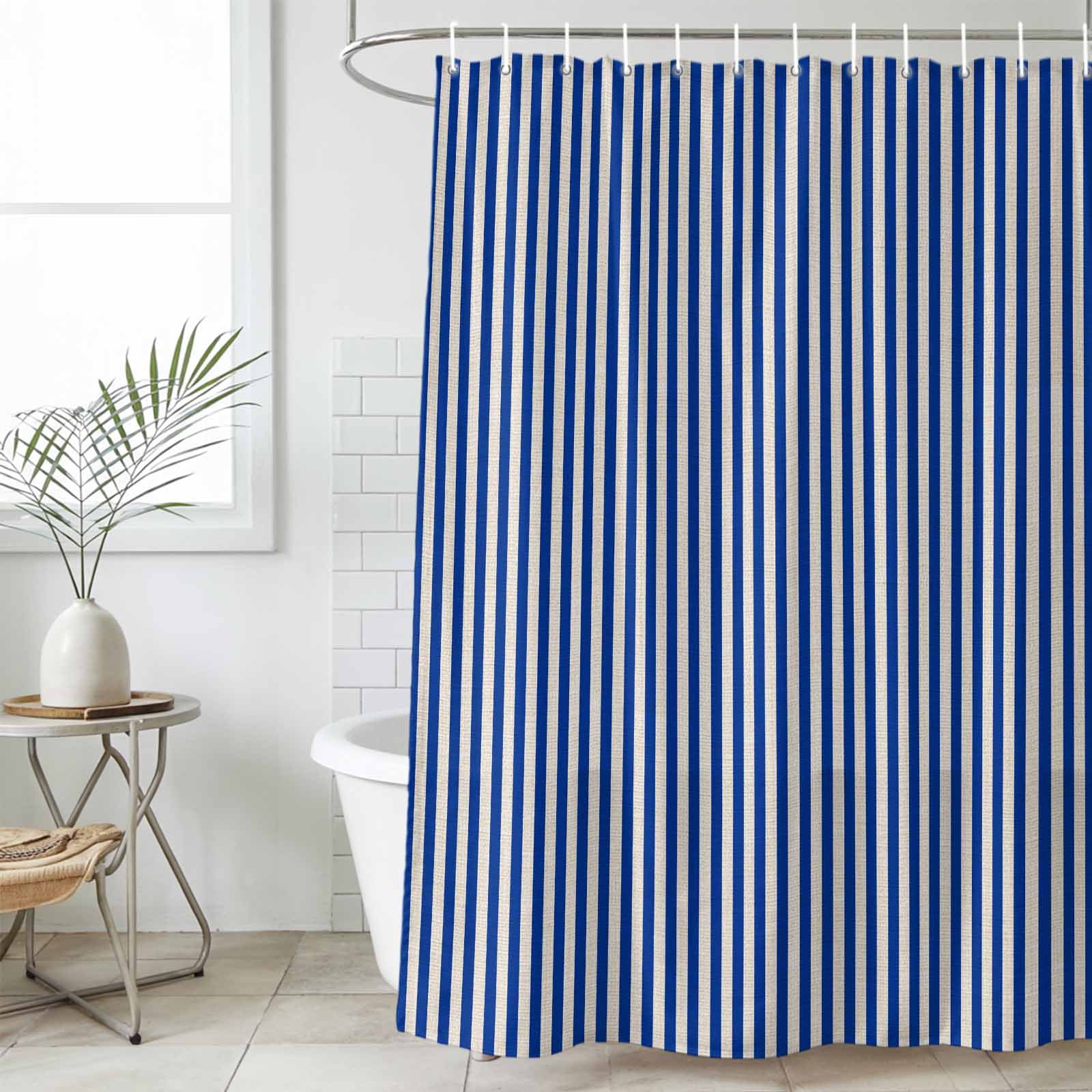 Dark Blue Striped Waterproof Fabric Shower Curtain,Modern Beige ...