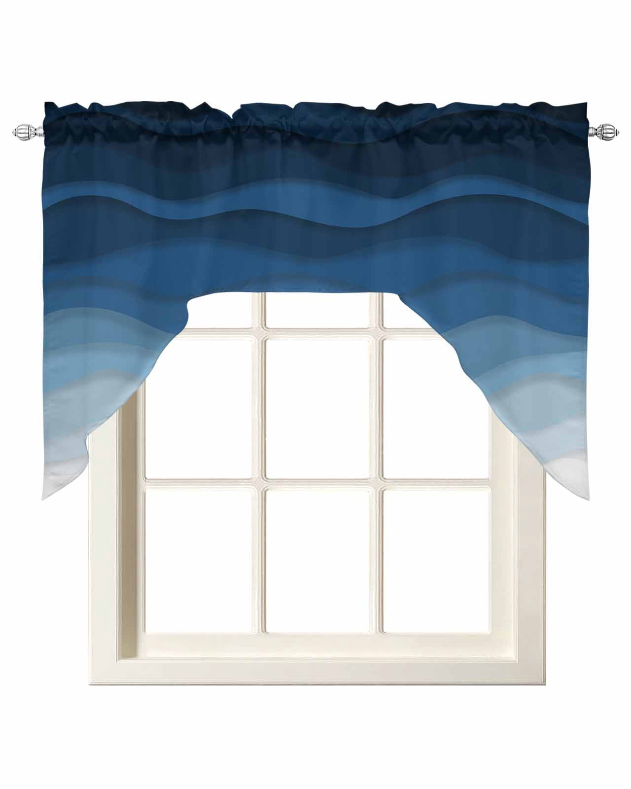 Dark Blue Stripes Kitchen Curtains Swag Valance for Windows/Bathroom ...