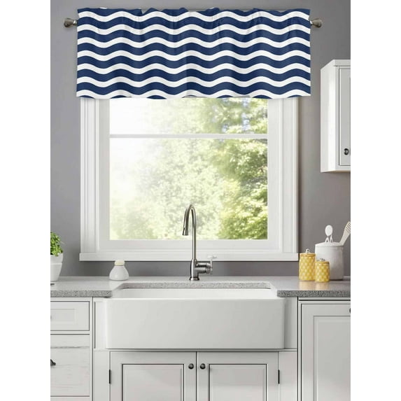 Dark Blue Stripes Water Ripple Valances for Windows,Rod Pocket Valance ...