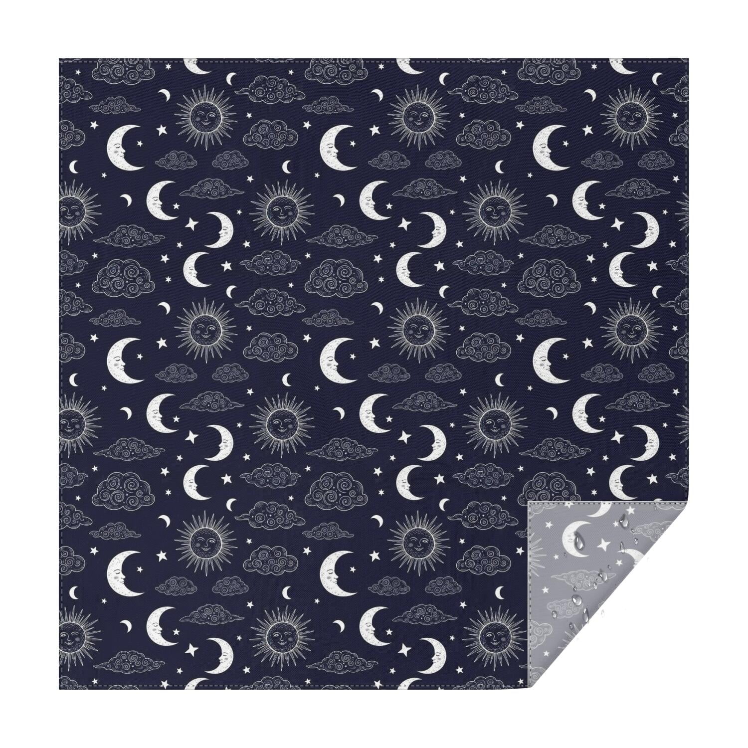 Dark Blue Sun Moon Cloud Pattern Square Tablecloth,Waterproof Square ...