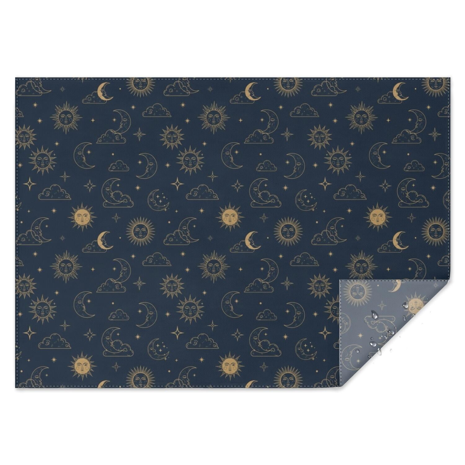 Dark Blue Sun Moon Cloud Star Pattern Rectangle Tablecloth 60"x84 ...