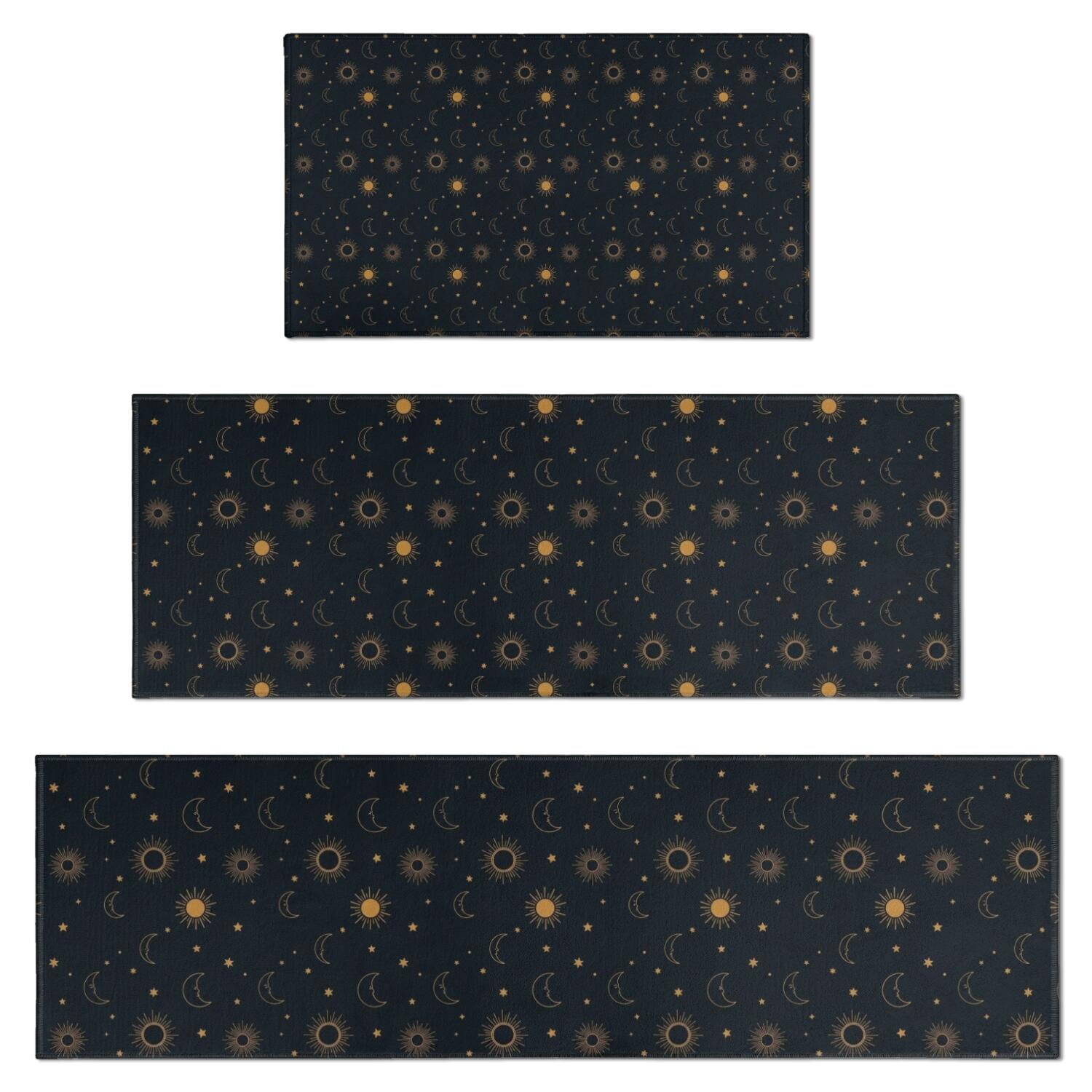Dark Blue Sun Moon Pattern Kitchen Rugs Sets Of 3,Kitchen Runner Rugs ...