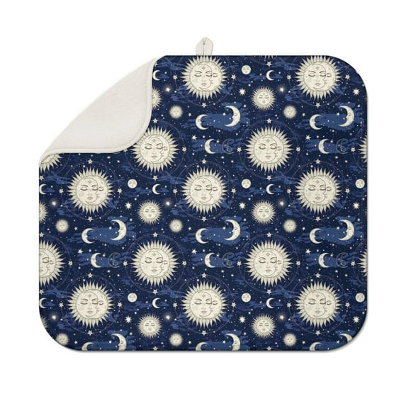 Dark Blue Sun Moon Star Pattern Dish Drying Mat for Kitchen 1 Pack ...