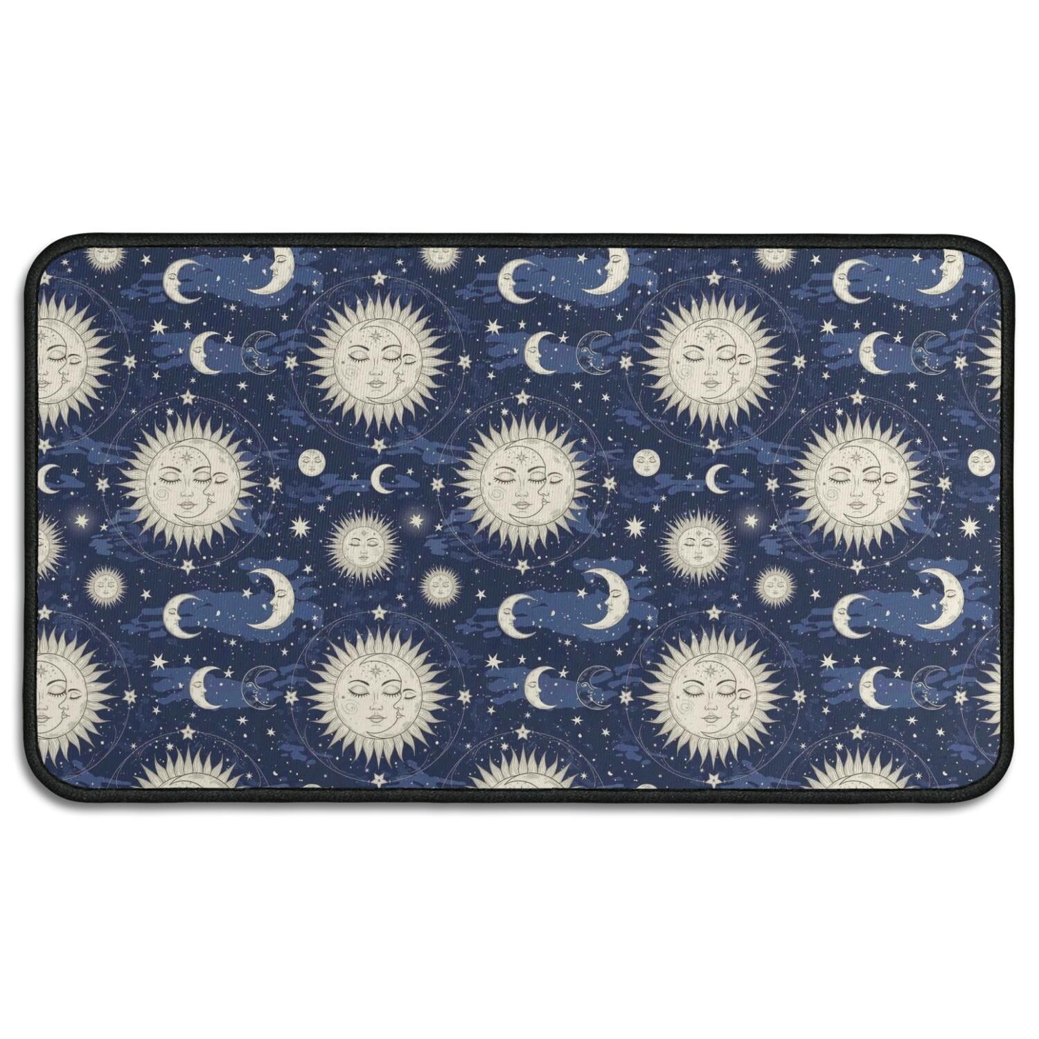 Dark Blue Sun Moon Star Pattern Door Rugs,Washable Non Slip Door Mats ...