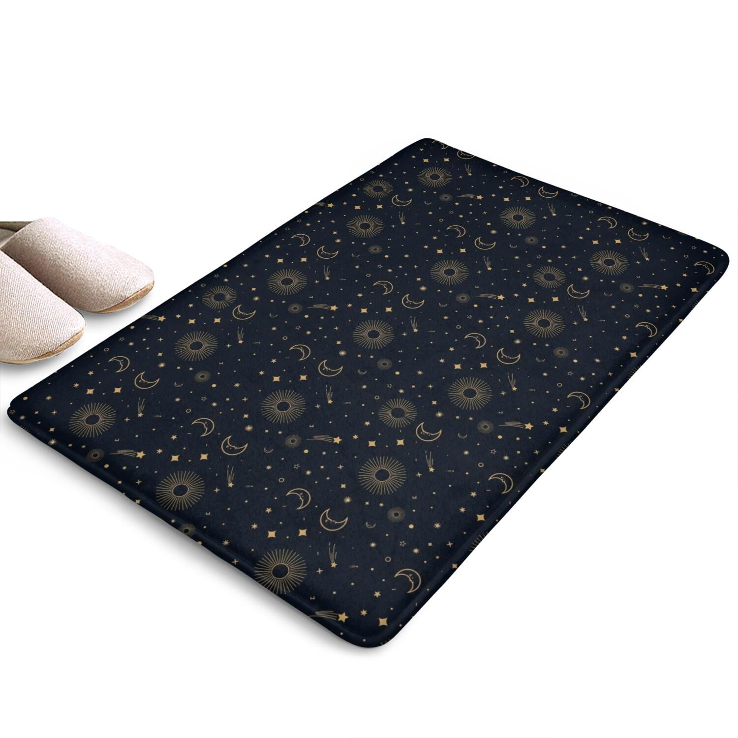 Dark Blue Sun Moon Star Pattern Flannel Non Slip Door Rugs,Washable ...