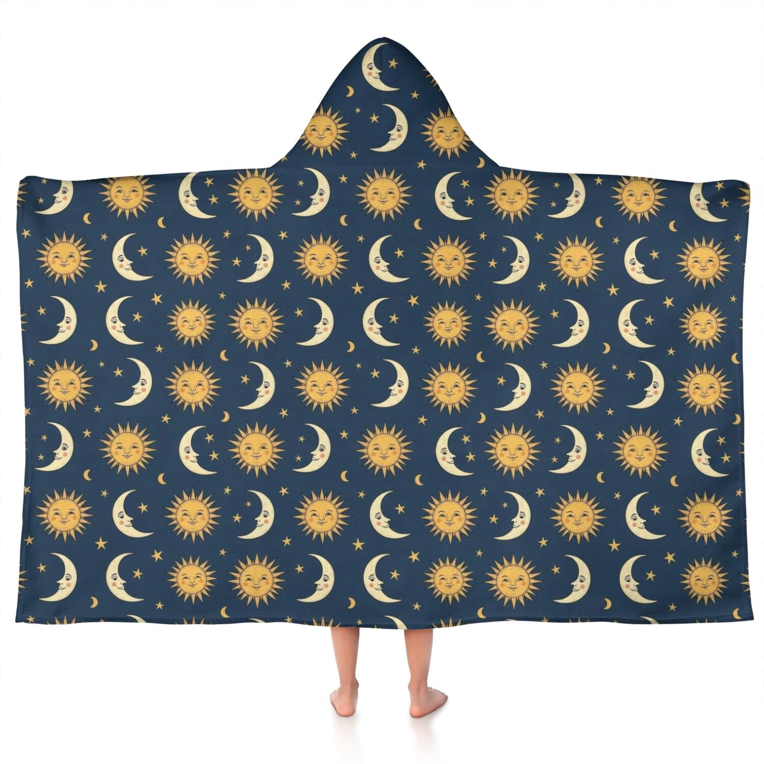 Dark Blue Sun Moon Star Pattern Hooded Bath Towel，50"x30" for Ages 3 To ...