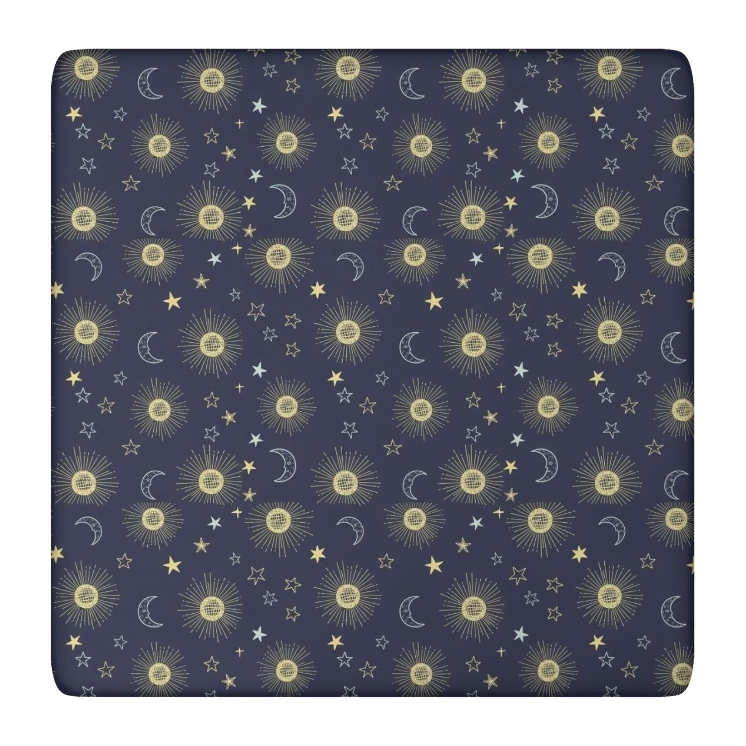 Dark Blue Sun Moon Star Pattern Square Fitted Tablecloth with Elastic ...
