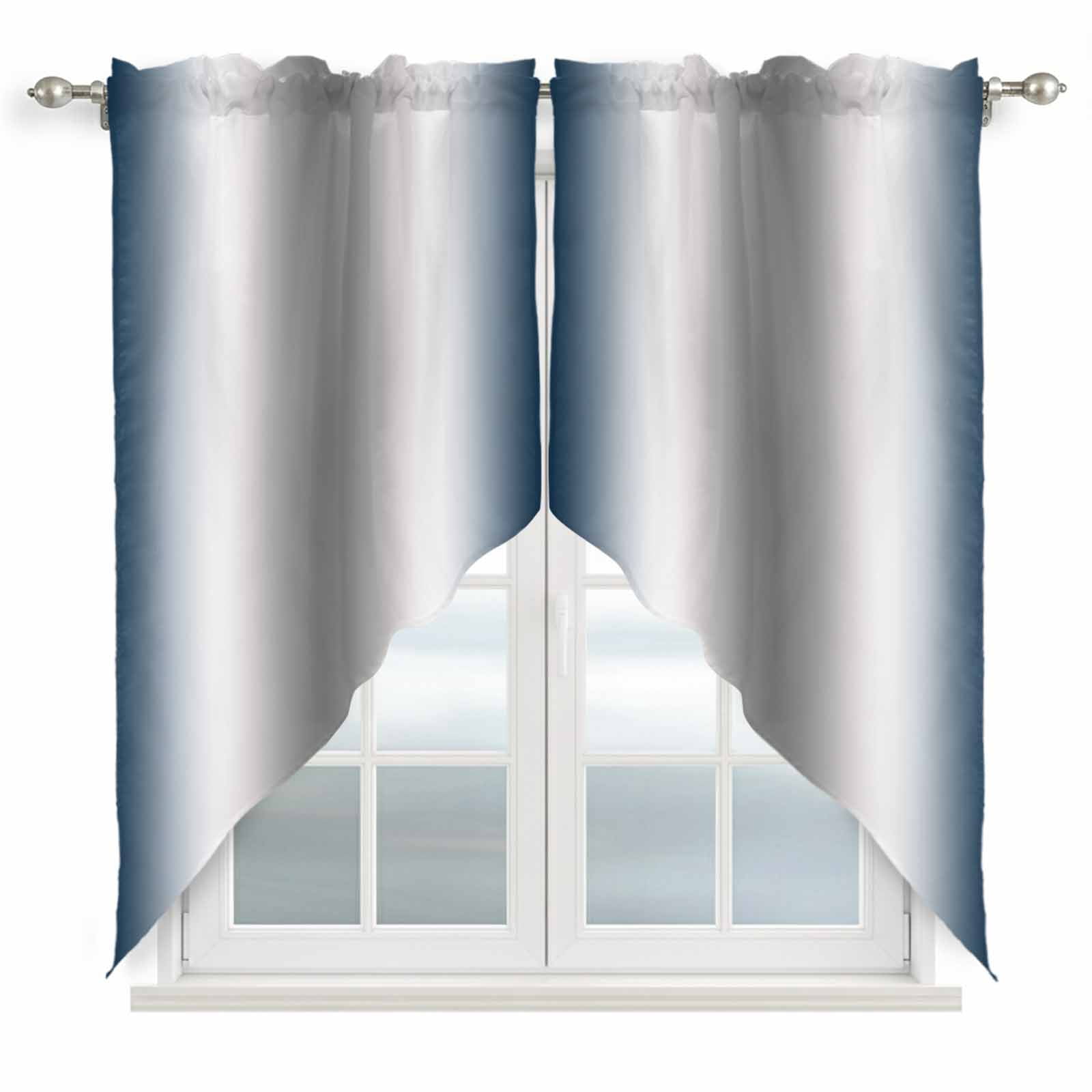 Dark Blue Swag Curtain Valance for Window 2 Panels Gray Gradient Ombre ...