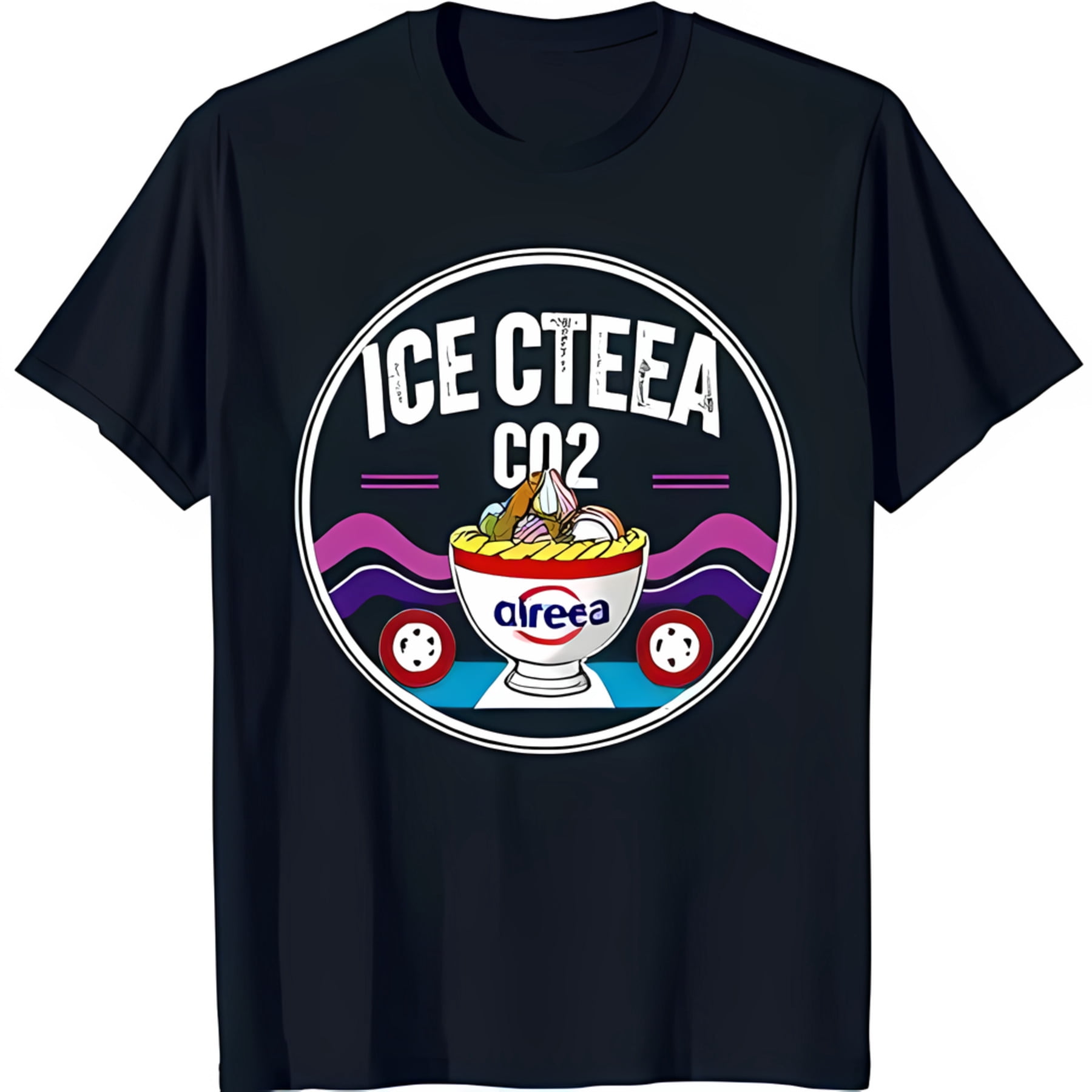 Dark Blue T-Shirt with Bold 'ICE CTEEA' Design & Colorful Ice Cream ...