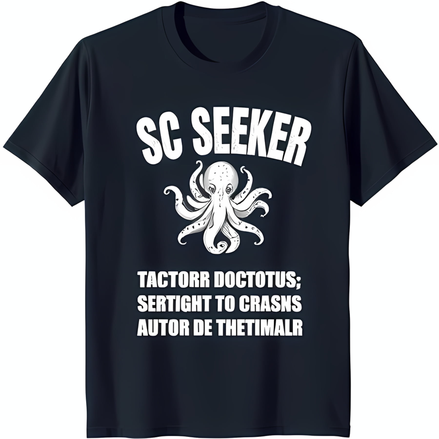Dark Blue T-Shirt with Bold 'SC SEEKER' Text and Detailed Octopus ...