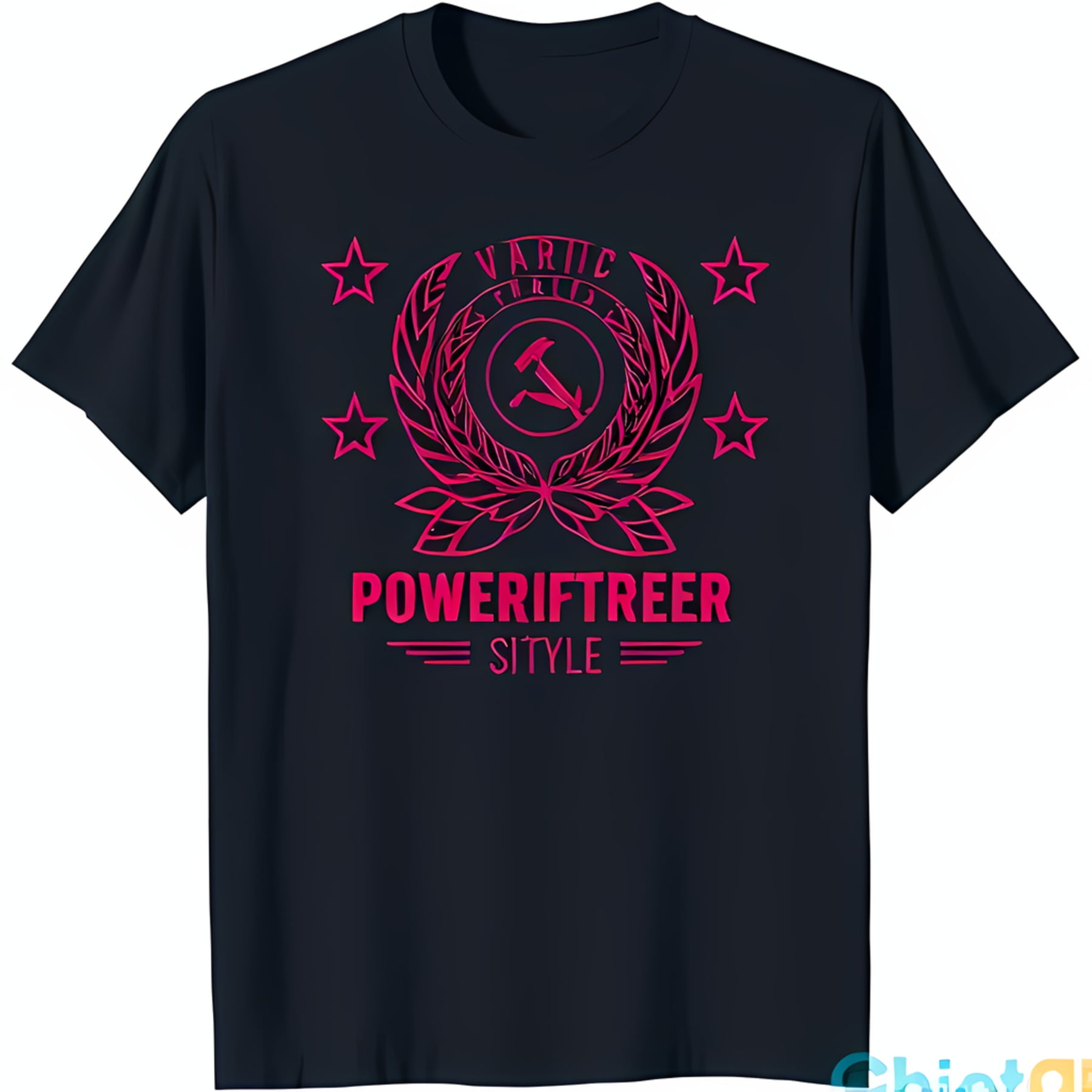 Dark Blue T-Shirt with Bright Pink Laurel Wreath Hammer & Design 'VARIC ...