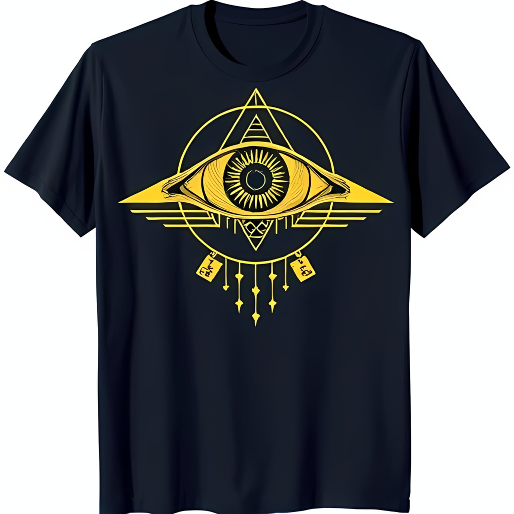 Dark Blue T-Shirt with Bright Yellow All Seeing Eye Graphic Symbol of ...