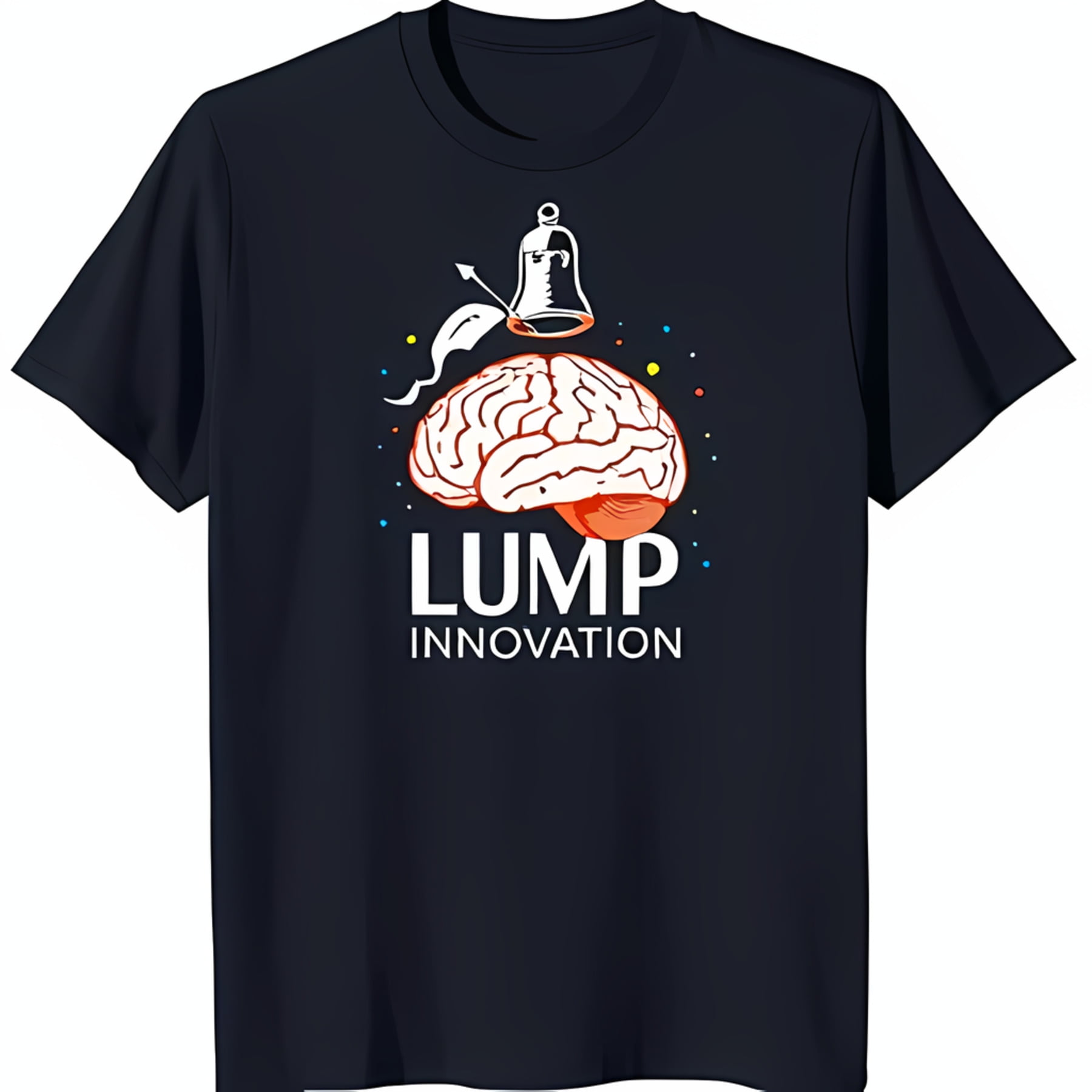 Dark Blue T-Shirt with Cartoon Brain Arrow Bell & 'LUMP INNOVATION ...